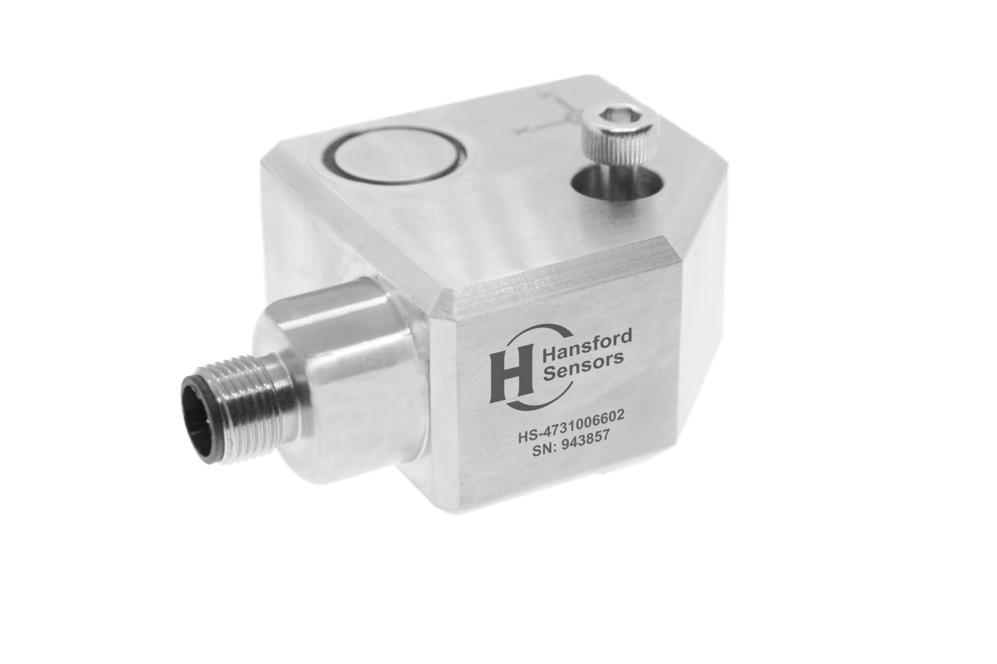 HS-473 - Side Exit - 8 Pin M12 Triaxial Accelerometer - Hansford Sensors